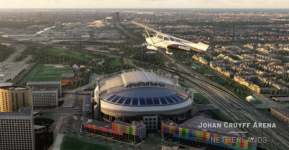 Vlieg zelf over Johan Cruijff Arena en Museumplein heen